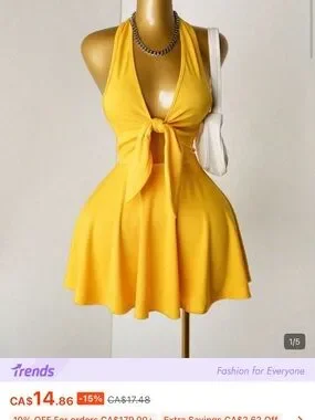 SHEIN | Dresses | Shein Yellow Tiefront Halter Mini Dress | Poshmark